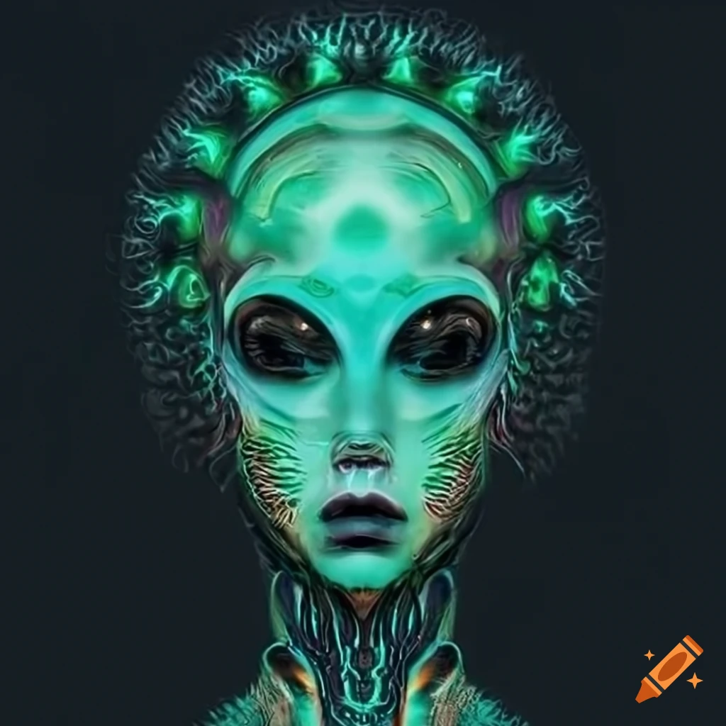 Psychedelic graphic design logo of a futuristic sensual alien woman on ...