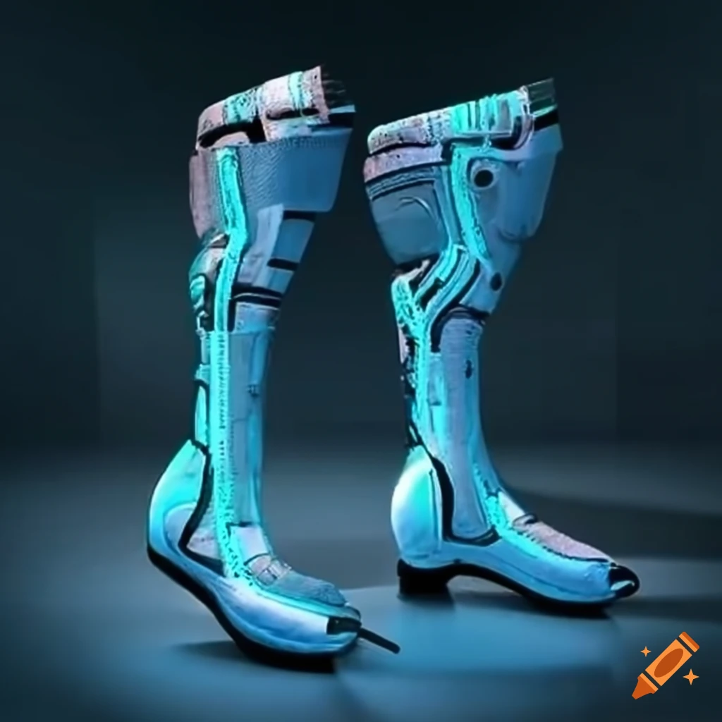 Futuristic cybernetic legs in boots and shoes on Craiyon