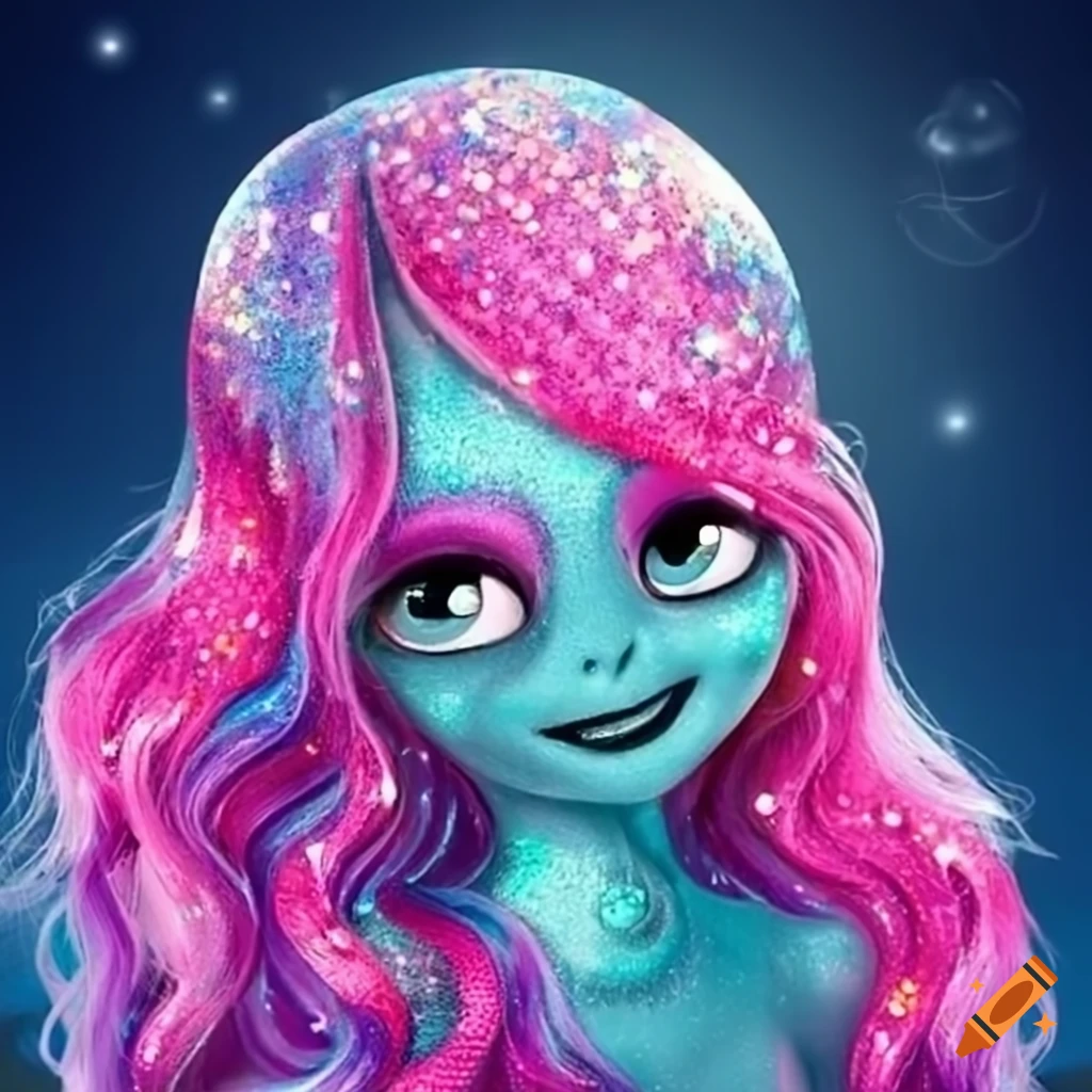 Cute And Adorable Smiling Blue Haired Pink Sparkly Skinned Alien