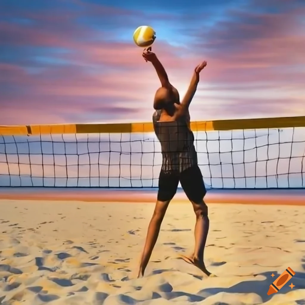 Beach volleyball game in progress on Craiyon