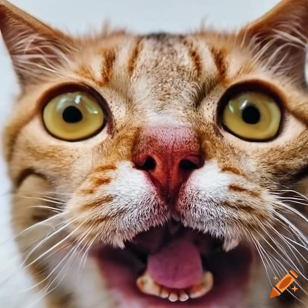 Silly cat with a big nose looking at the camera on Craiyon