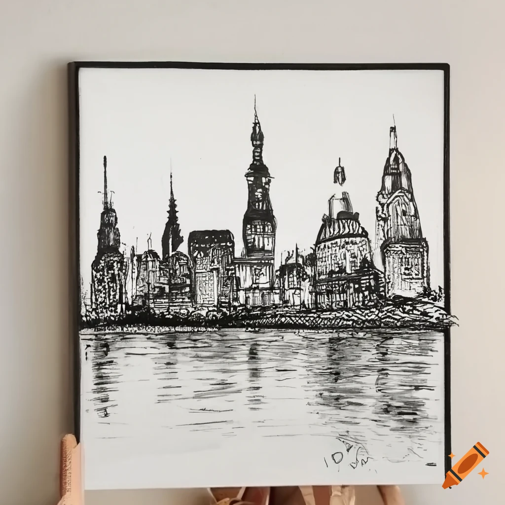 Skyline of riga, latvia during sunset in a drawing style on Craiyon
