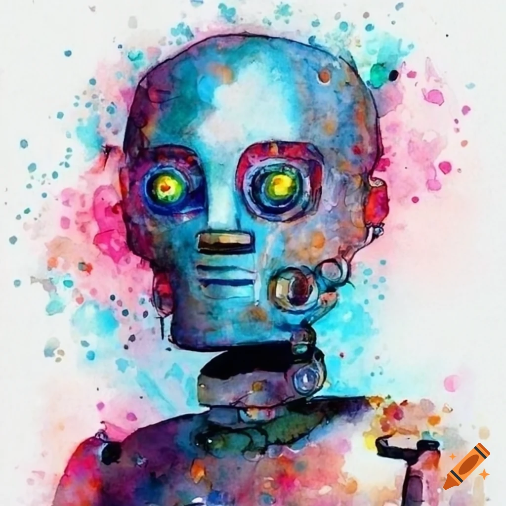 Robot portrait in watercolor style on Craiyon