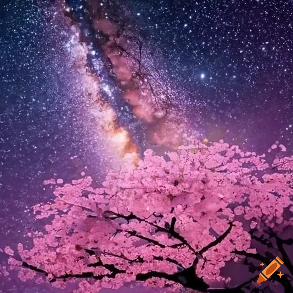 Cherry blossoms under a starry night sky on Craiyon