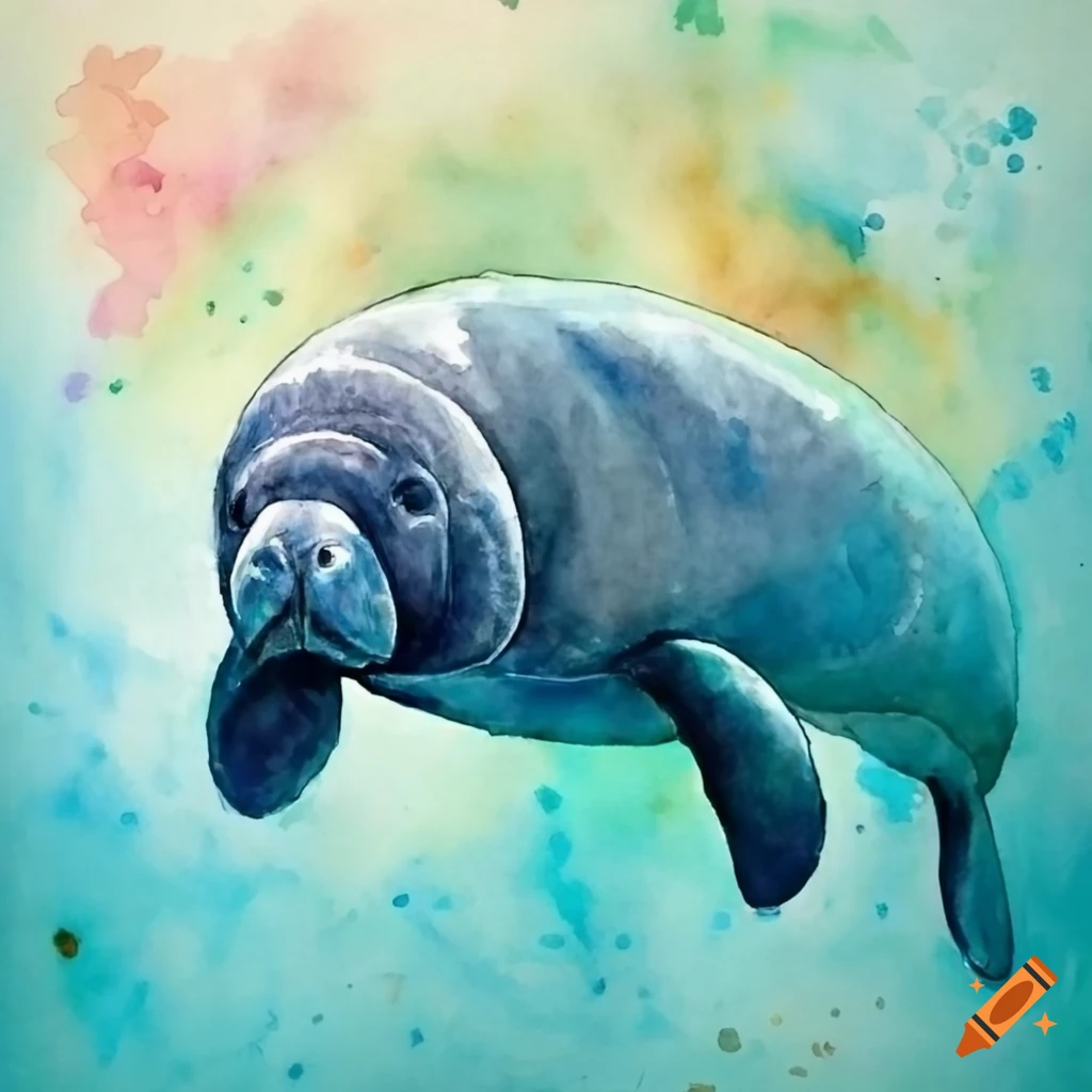 Watercolor painting of a manatee on Craiyon