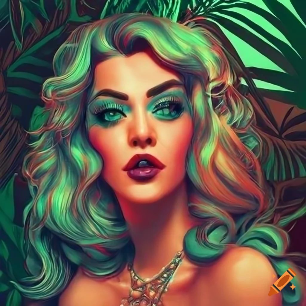 Graphic novel pinup poster with tropical lighting and mesmerizing ...