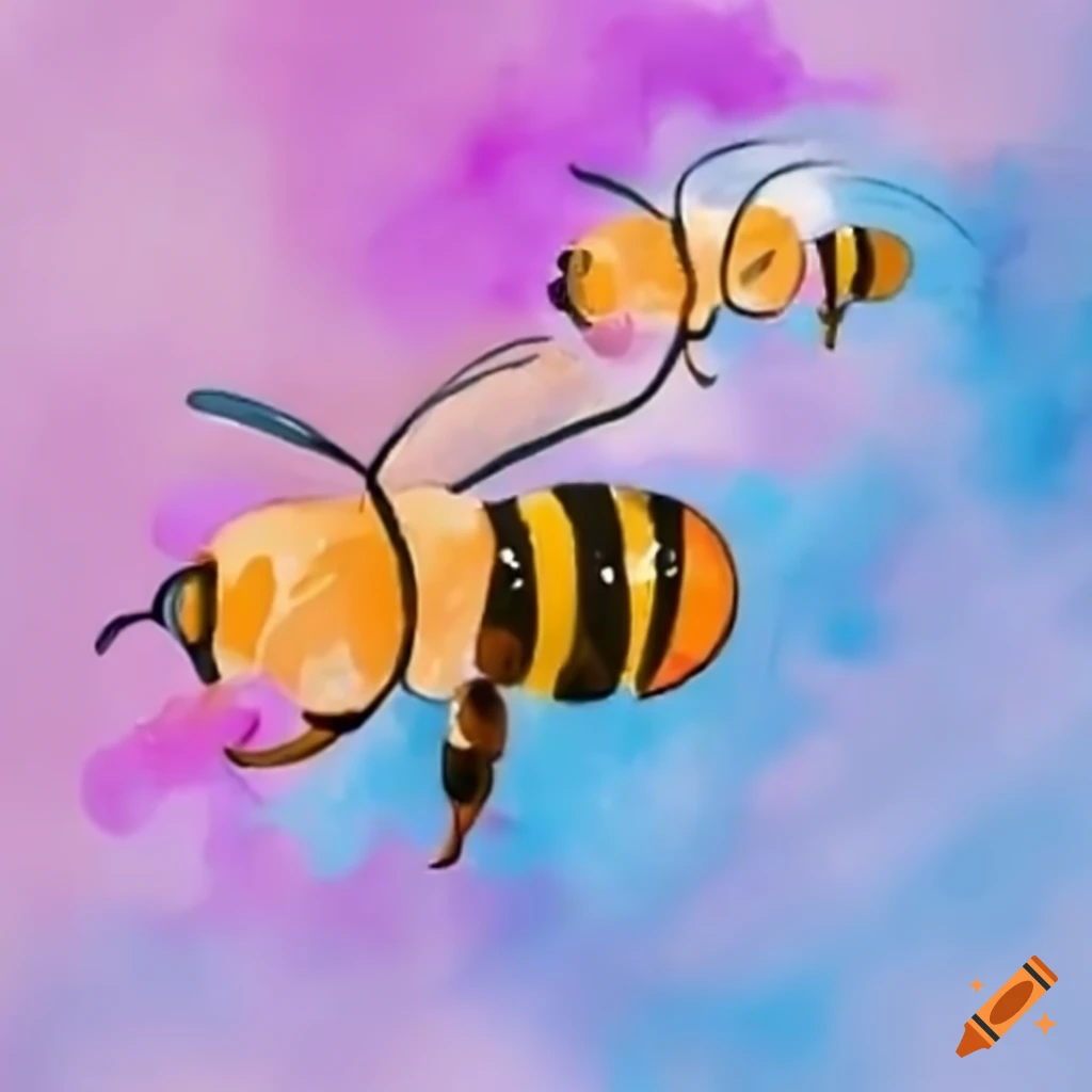 Four bees with happy faces hovering in the air on Craiyon