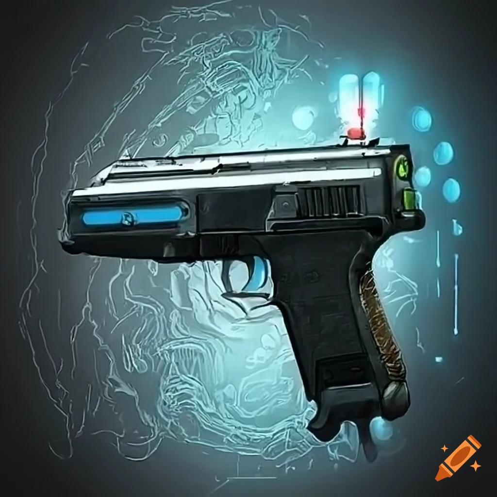 Futuristic cybernetic pistol weapon technology on Craiyon