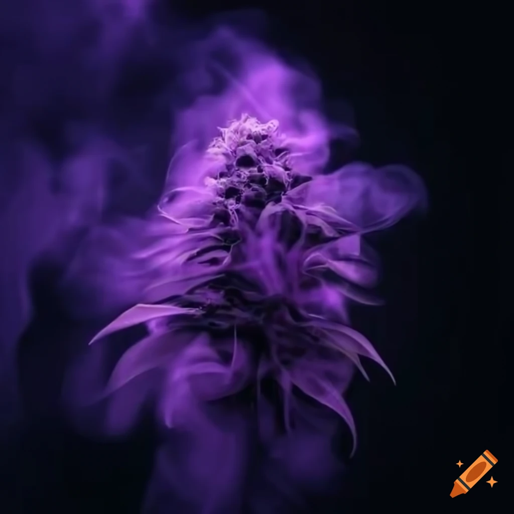 Artistic rendering of a purple cannabis plant emitting smoky vapor on ...