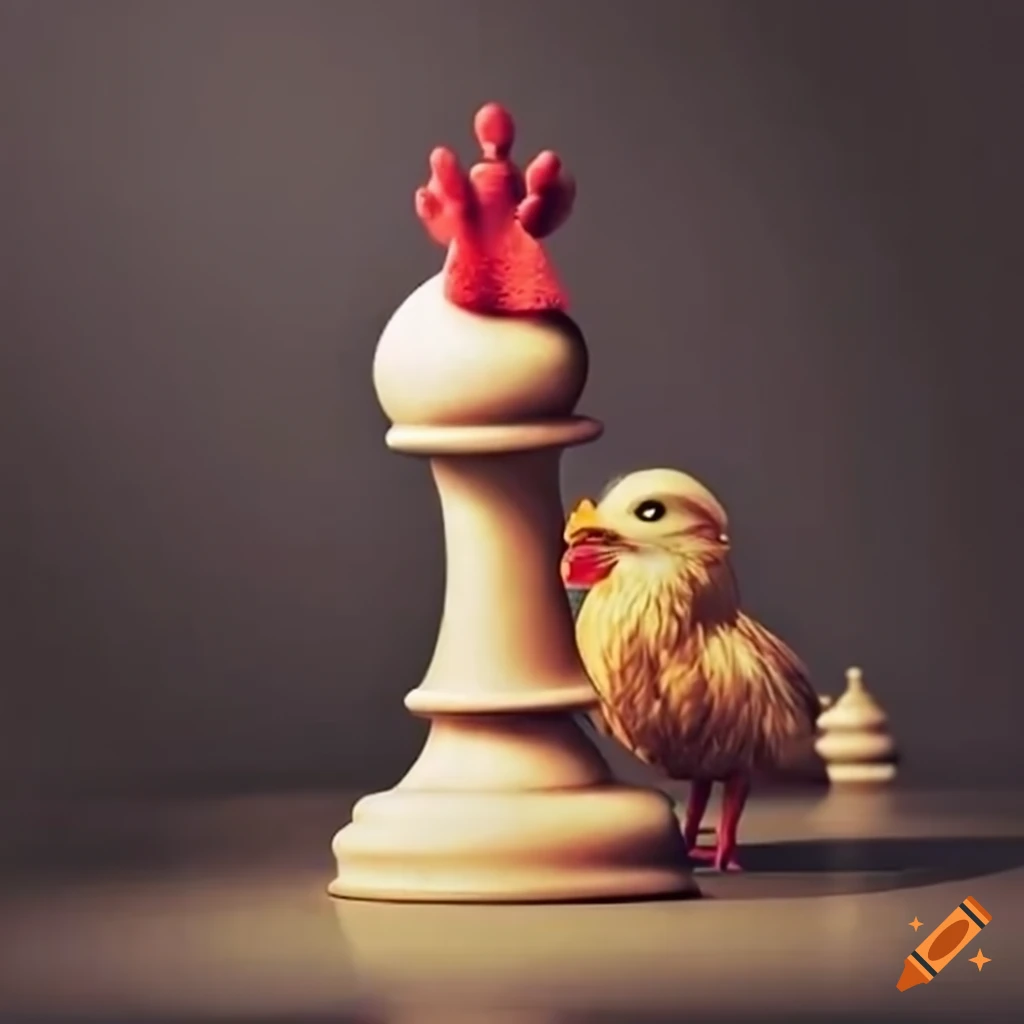 Chickens playing chess at a famous residence on Craiyon