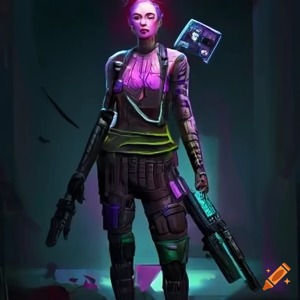 Cyberpunk female augmented mercenary with cybernetic implants and ...