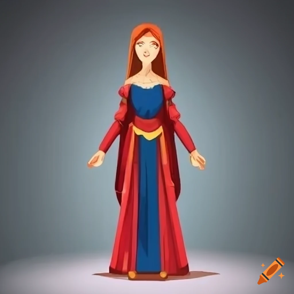 Full-length cartoon medieval woman looking forward on Craiyon