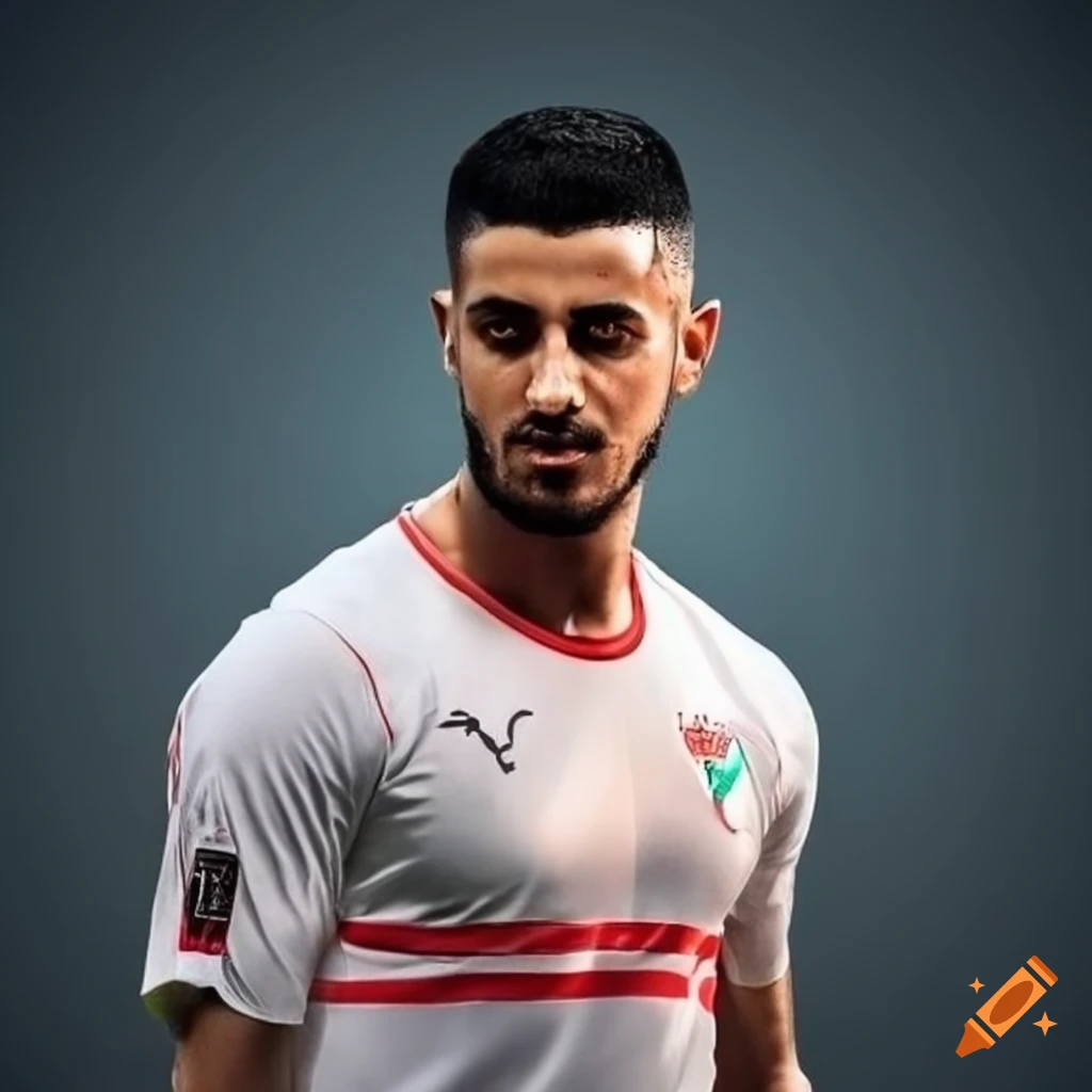 Egyptian soccer player headshot with intensity in professional attire ...