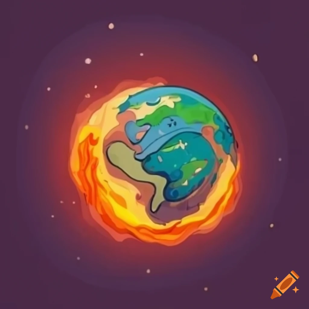 Globe emerging from flames symbolizing dynamic evolution from caveman ...