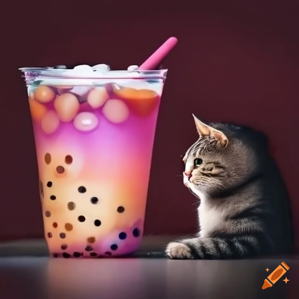 Cat enjoying bubble tea on Craiyon
