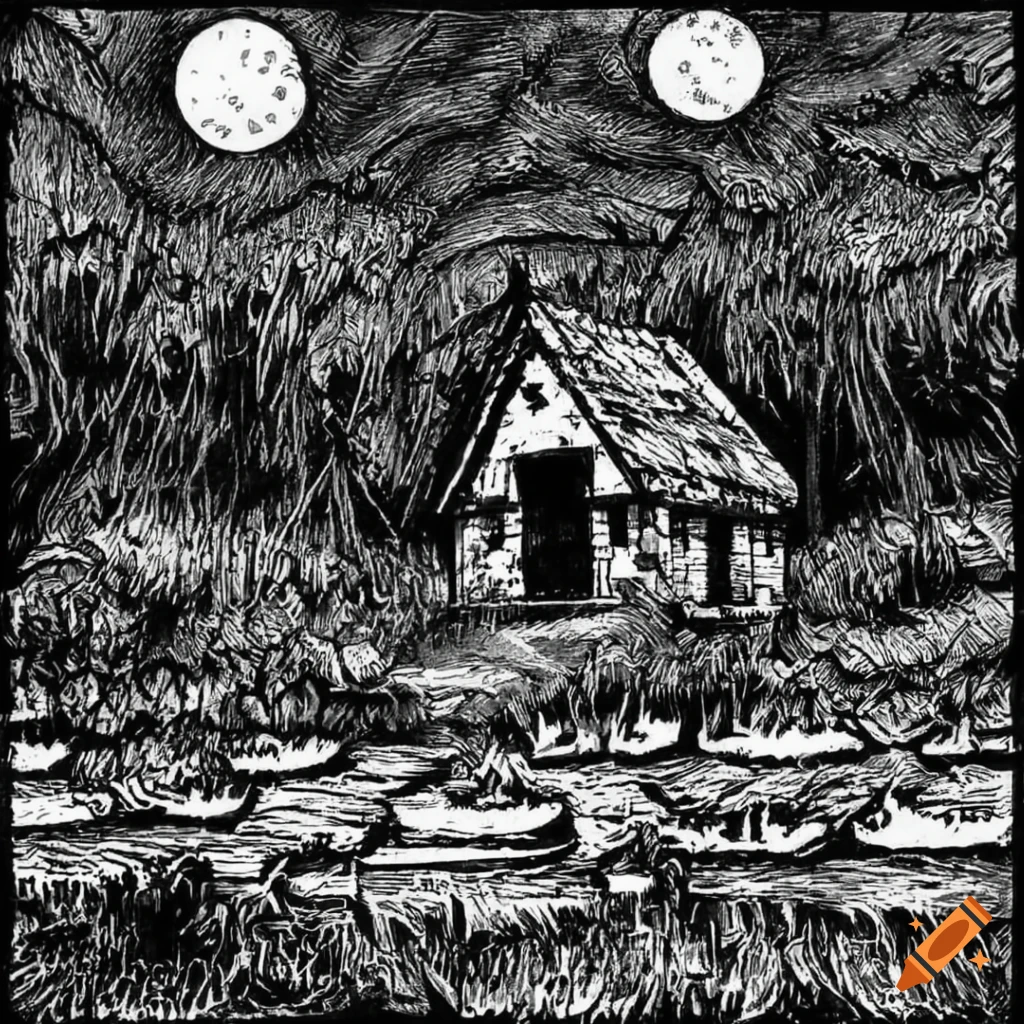 Gloomy black and white art in dungeon synth style with an old house by ...