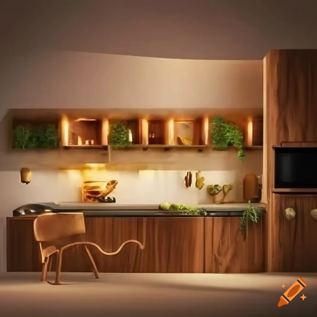 Asymmetric open plan kitchen with organic curves and retro neon lights ...
