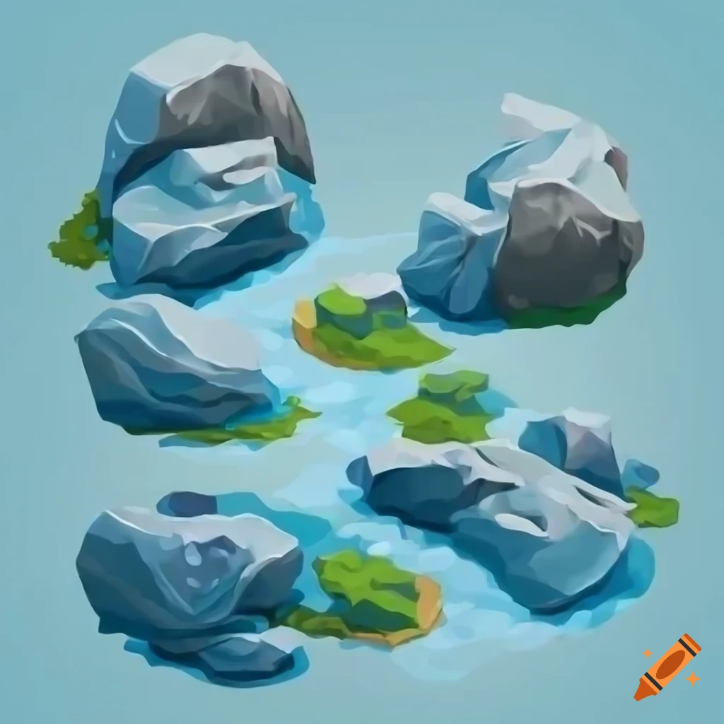 Realistic isometric top-down view of transparent water, rock walls ...