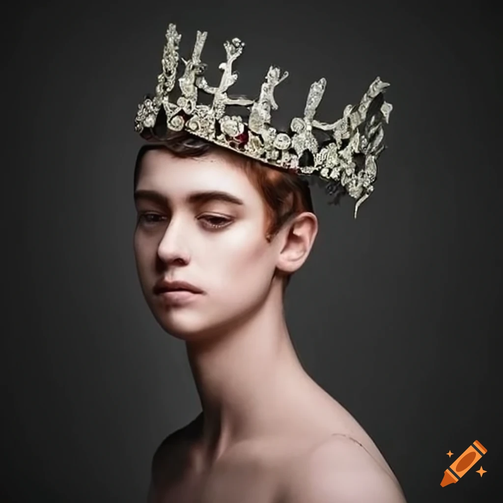 Modern man in his thirties wearing a broken plastic tiara in the style ...