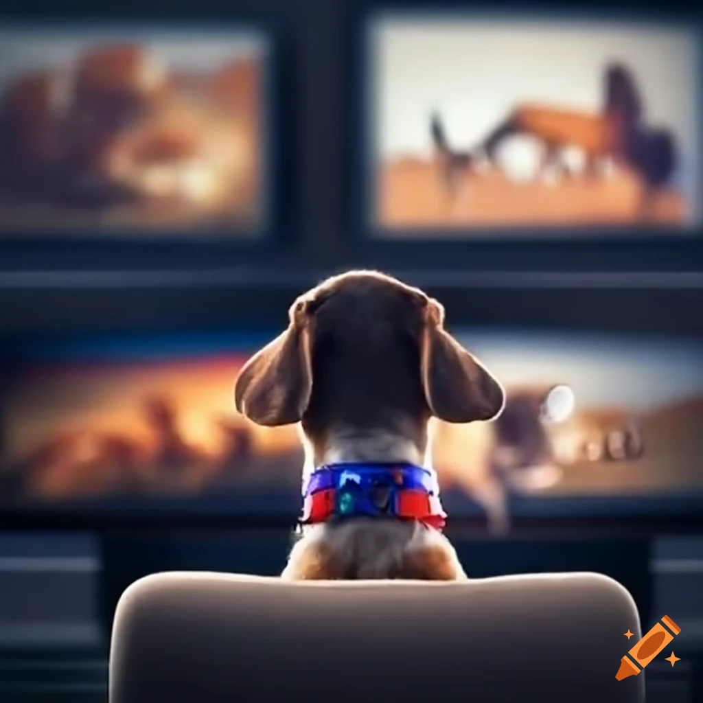 Dogs watching TV during evening news on Craiyon