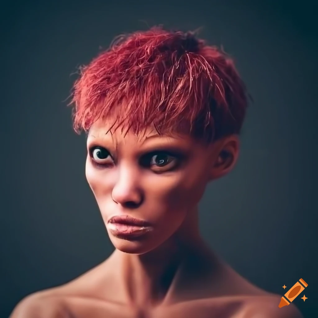 Alien man with maroon hair and Arabic features sitting in a cafe with ...