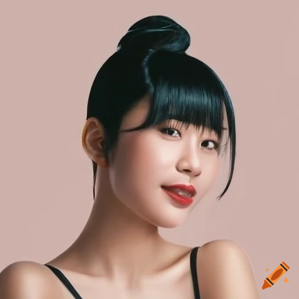 Asian woman with ponytail and choker smiling on Craiyon