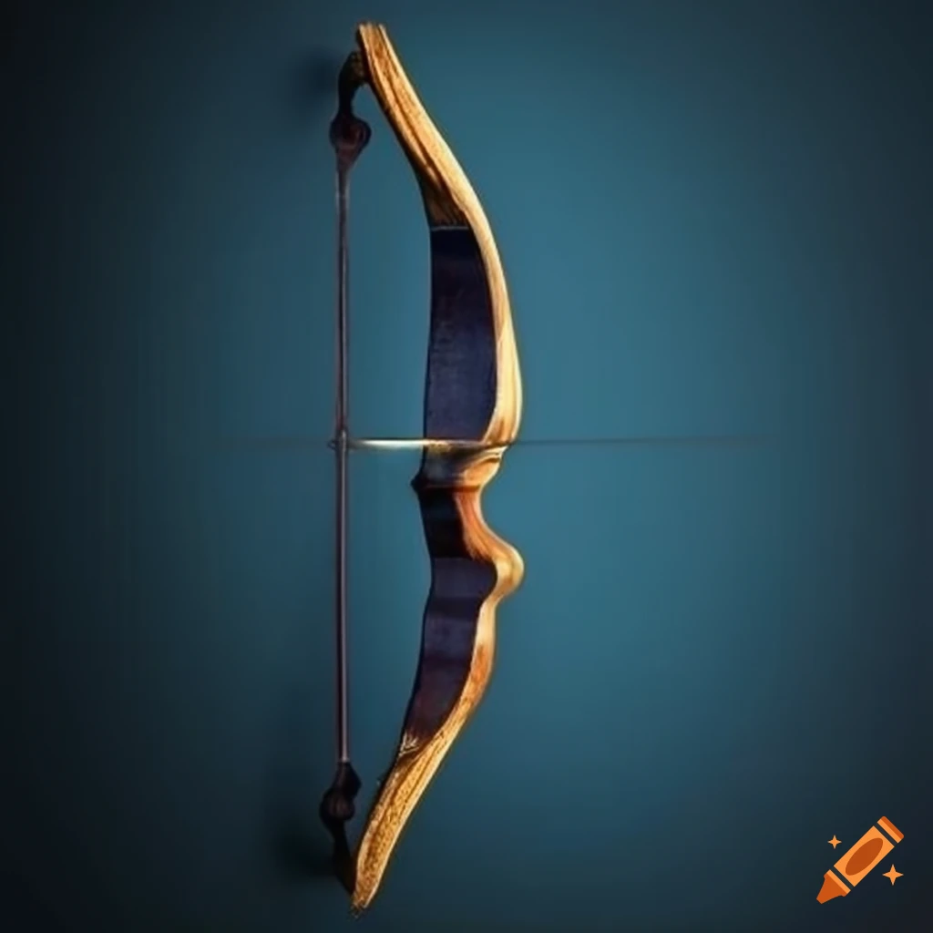 Intricately carved longbow in blue light on Craiyon
