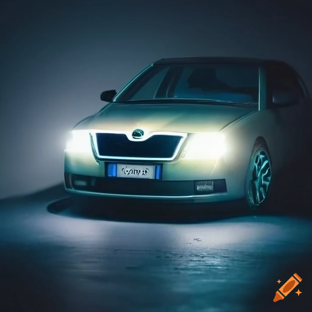 Night drive with Skoda Octavia MK1 illuminated by headlights on Craiyon