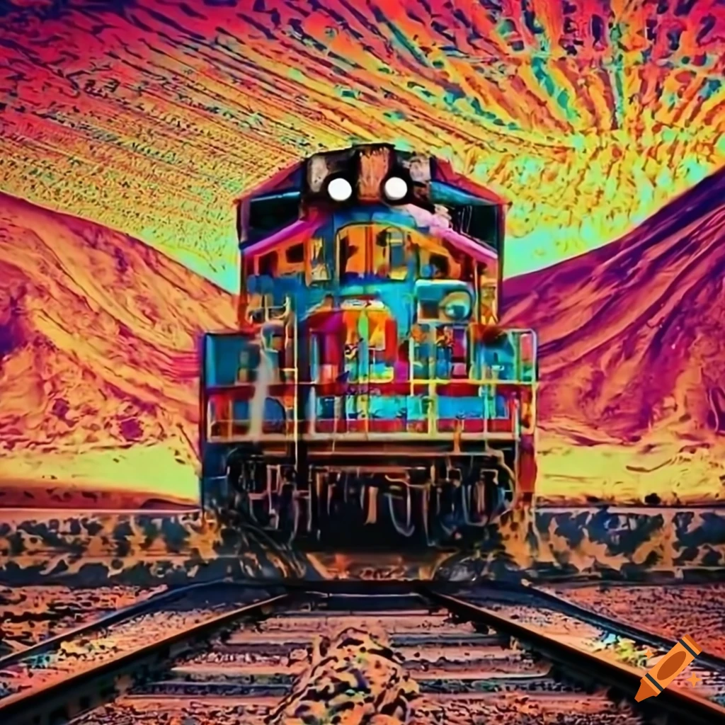 Psychedelic train in the desert on Craiyon