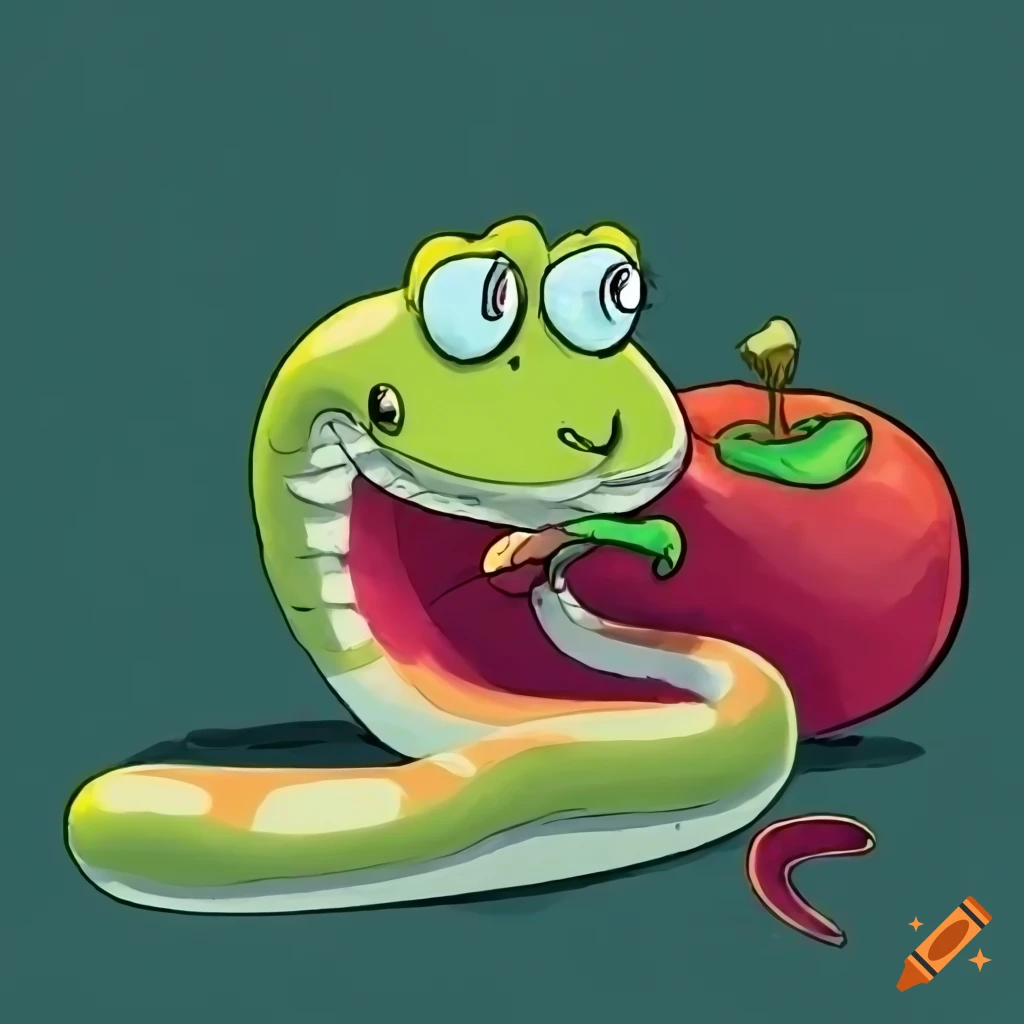 Cartoon snake eating an apple with snek at the top on Craiyon
