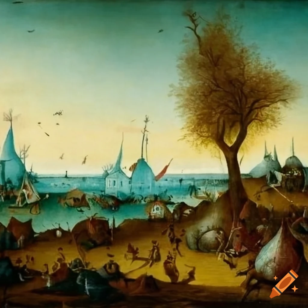 Hieronymus bosch inspired landscape on Craiyon