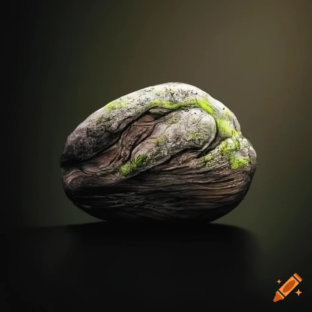 Detailed pencil drawing of a closeup rock with moss on Craiyon