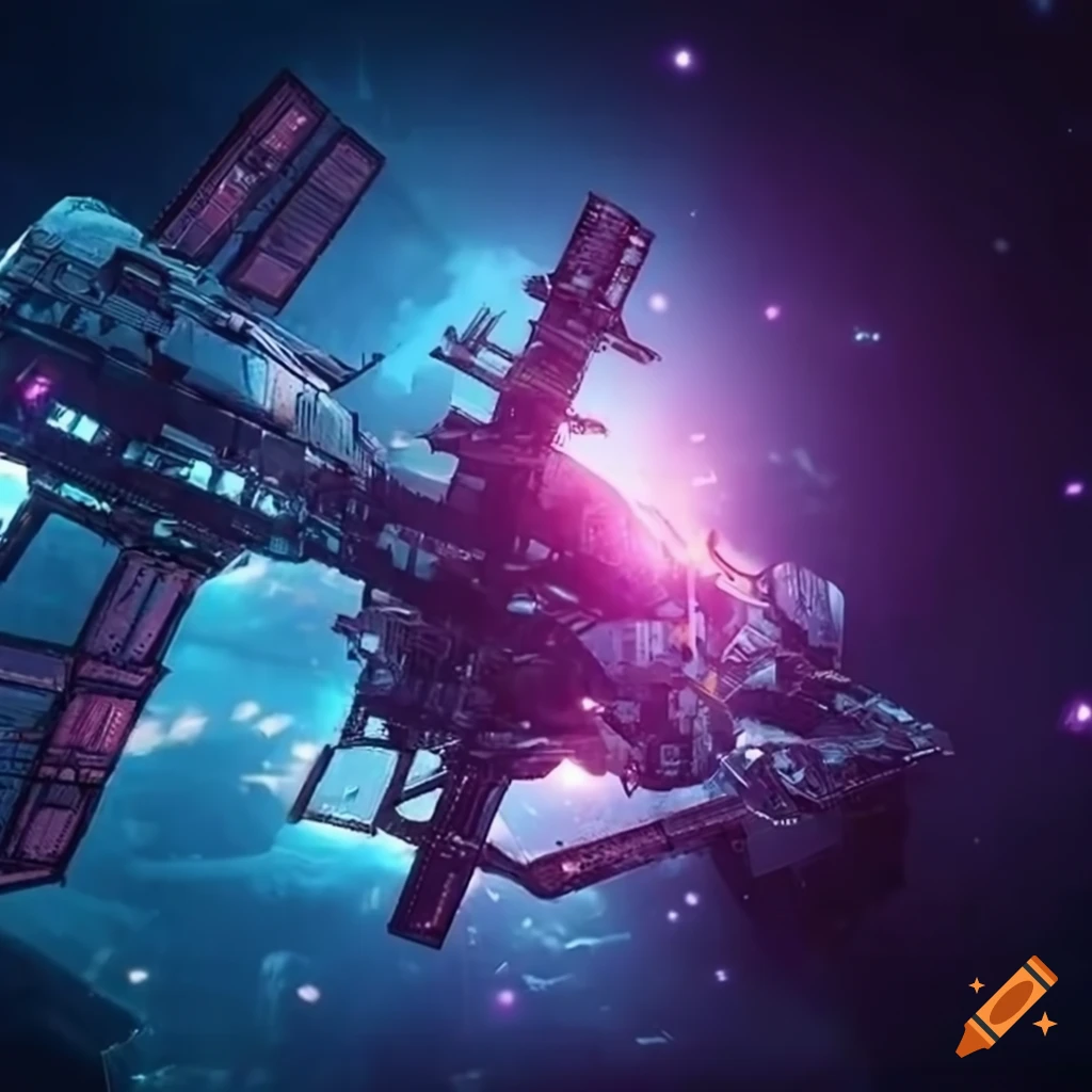 Futuristic cyberpunk space station in orbit on Craiyon