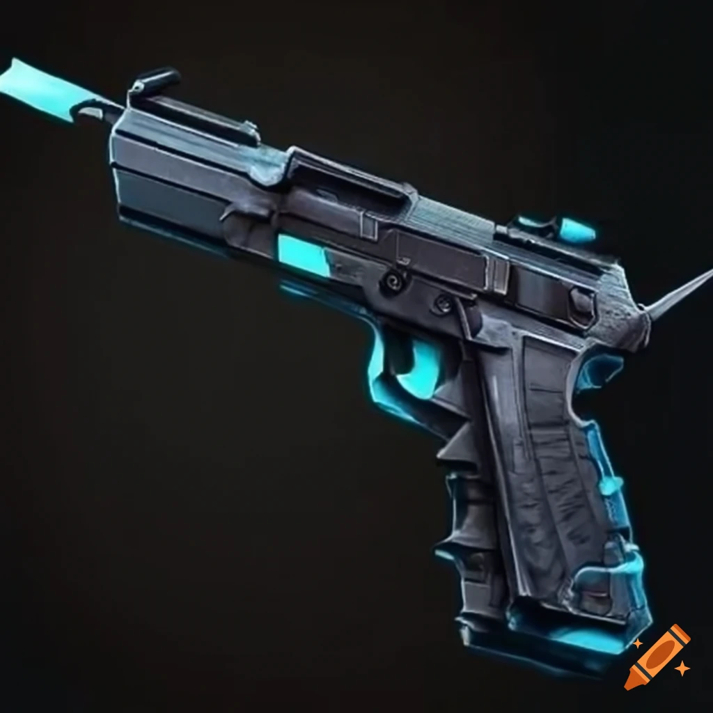 Futuristic pistol with cybernetic enhancements and technology on Craiyon