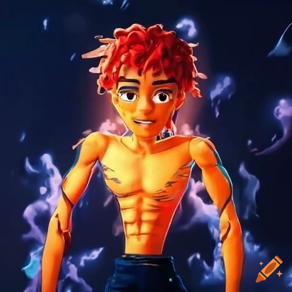 Animation character rapper 'd swagg' surrounded by fire on Craiyon