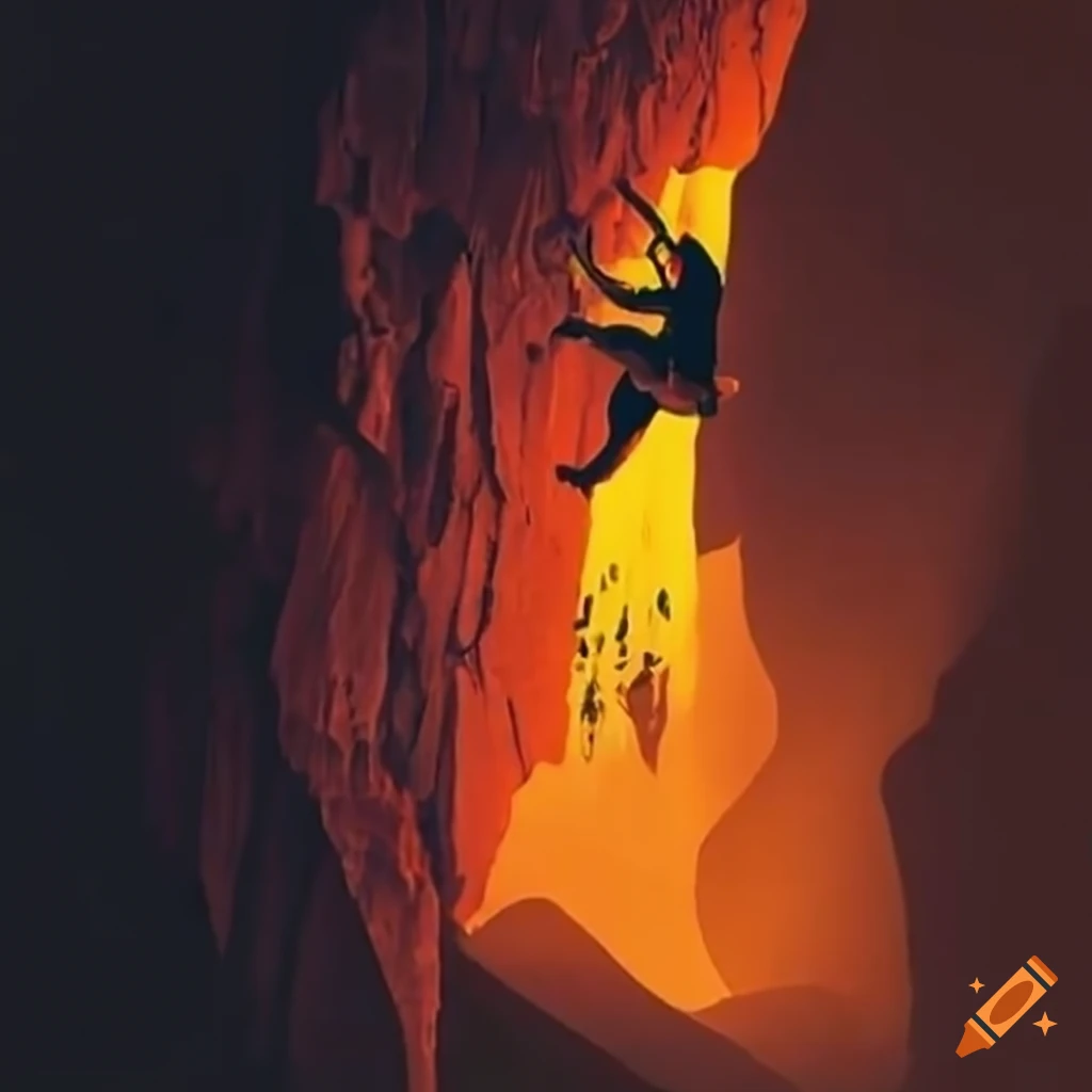 Climber scaling a fiery cliff on Craiyon