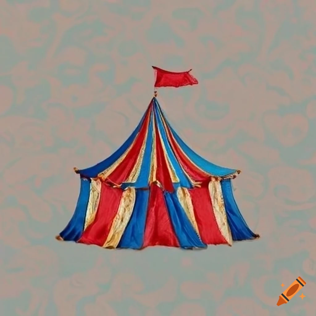 Embroidered circus tent in blue and red colors on Craiyon