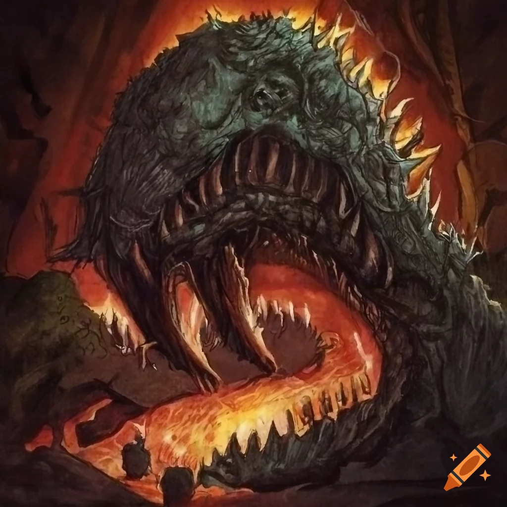 Gigantic roiling wurm in old fantasy drawing on Craiyon