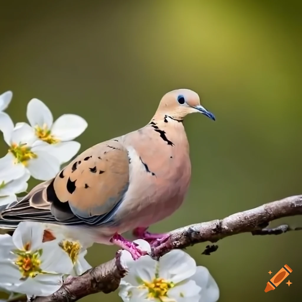 Mourning dove among blooming spring flowers on Craiyon