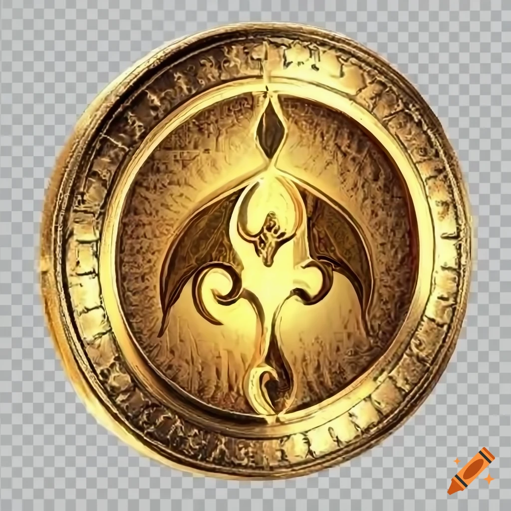 Gold coin inspired by The Elder Scrolls with chest and daedric symbol ...