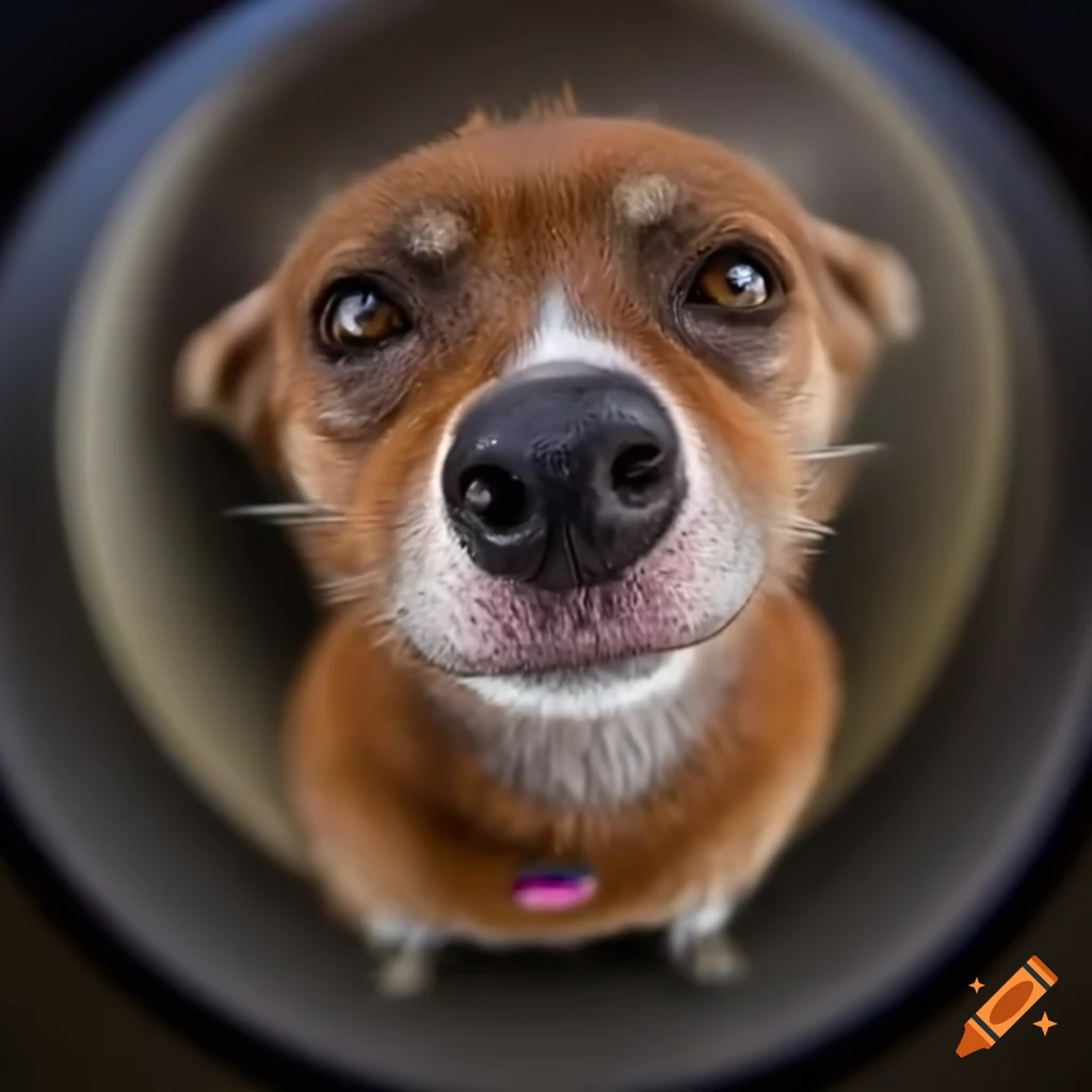 Close up of dog's face with fisheye effect on Craiyon
