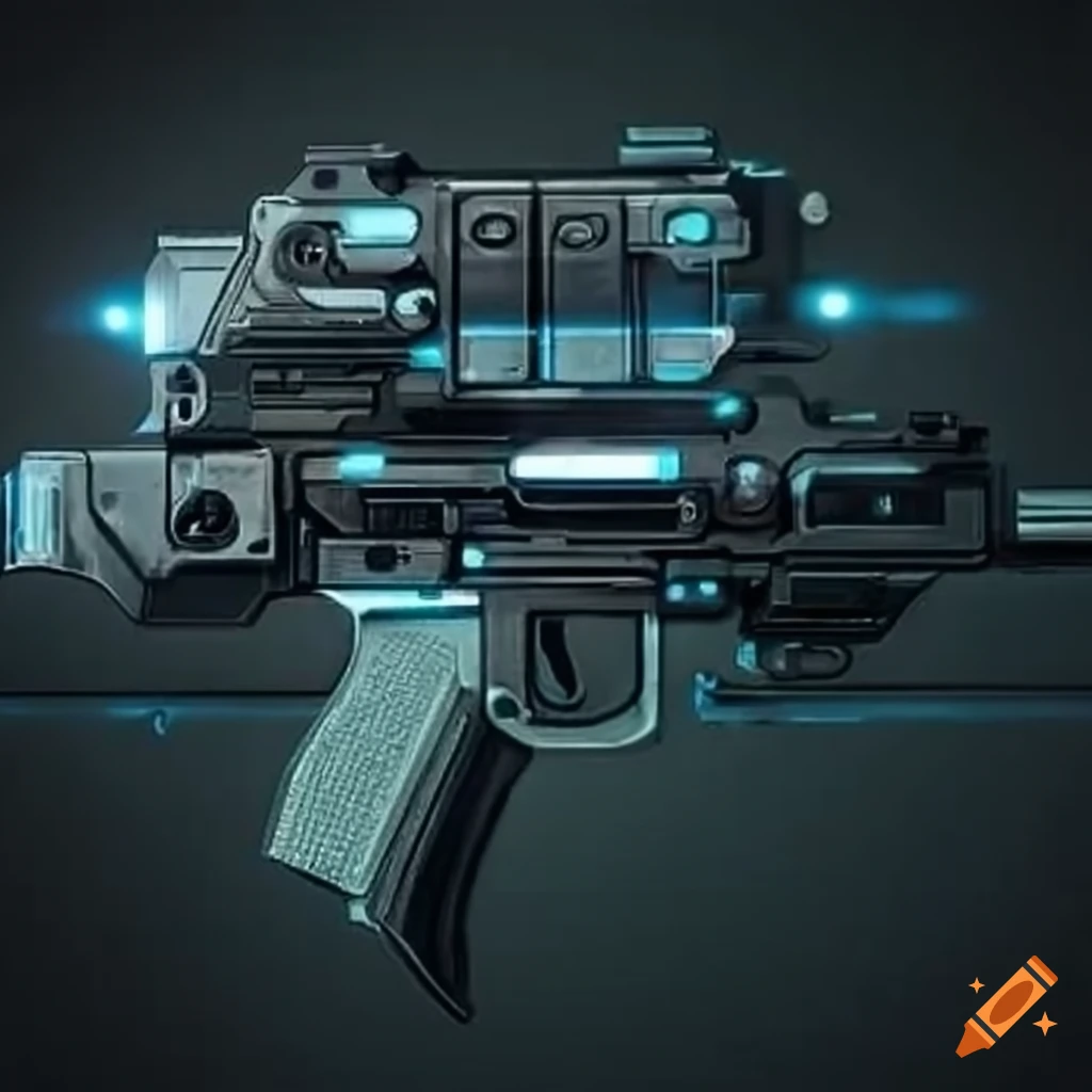 Futuristic pistol in a cybernetic technology setting on Craiyon