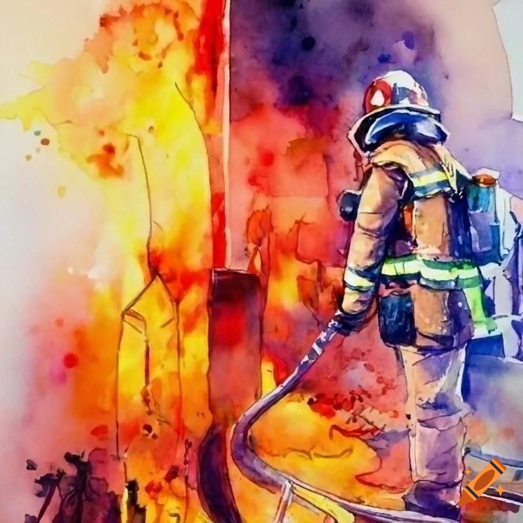 International firefighters' day depiction in watercolor on Craiyon