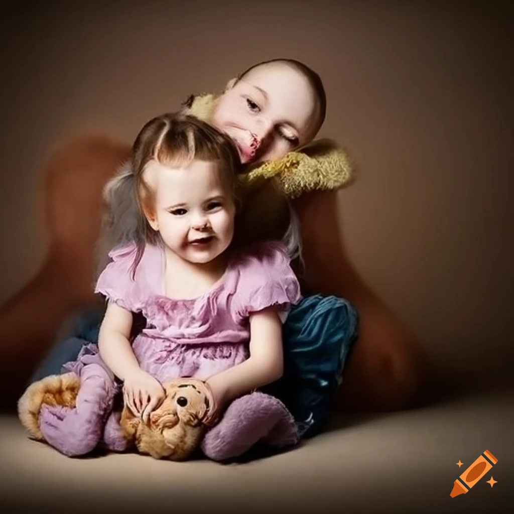 Family portrait with daughter holding a cute stuffed animal on Craiyon