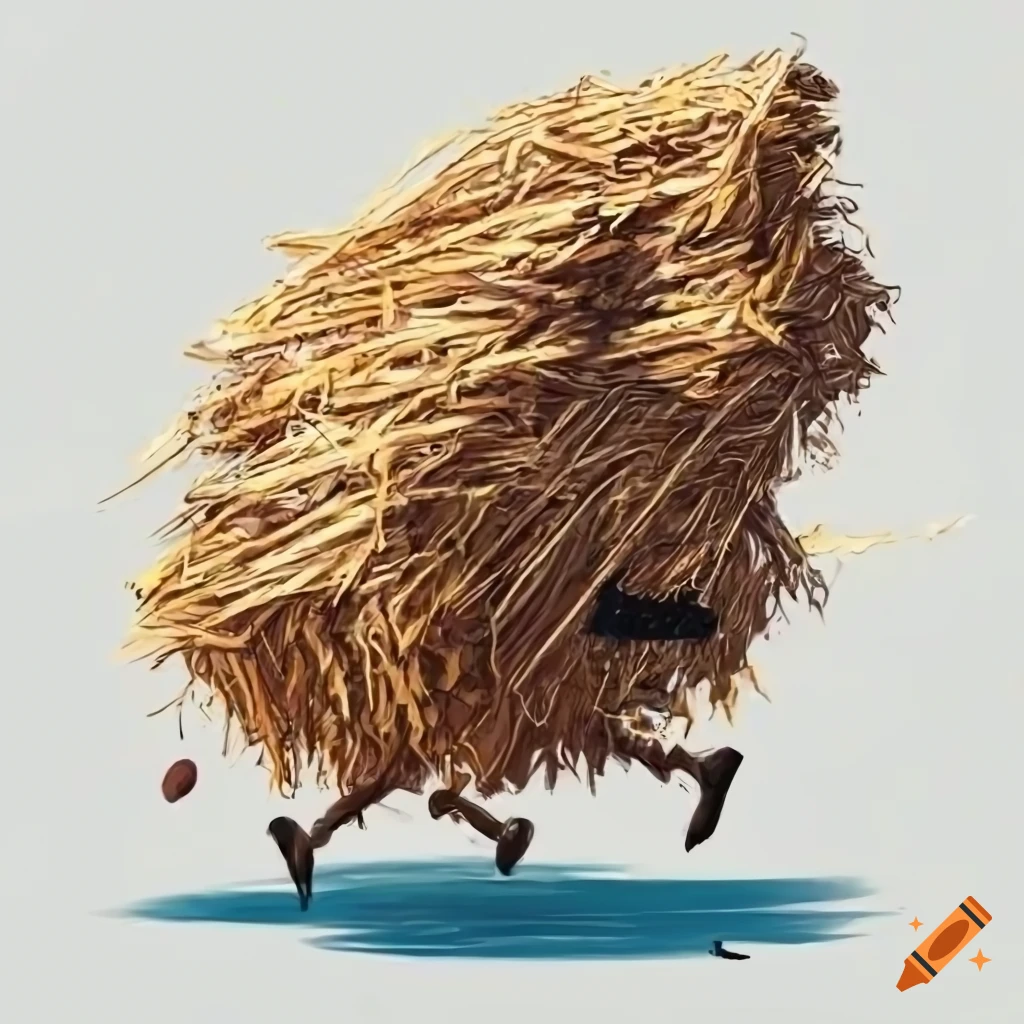 Illustration of animated straw, coal, and bean with legs on Craiyon