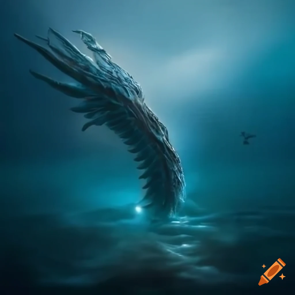 Legendary mythical sea serpent battling a celestial holy angel over the ...