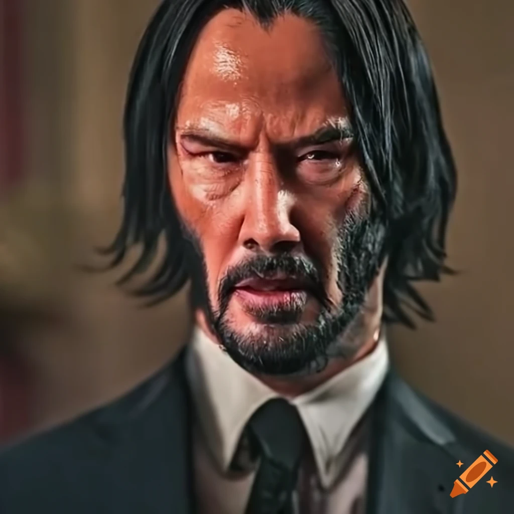 John wick in intense close-up with fisheye lens on Craiyon