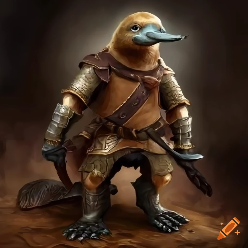 Fantasy artwork of a platypus thief in leather armor on Craiyon