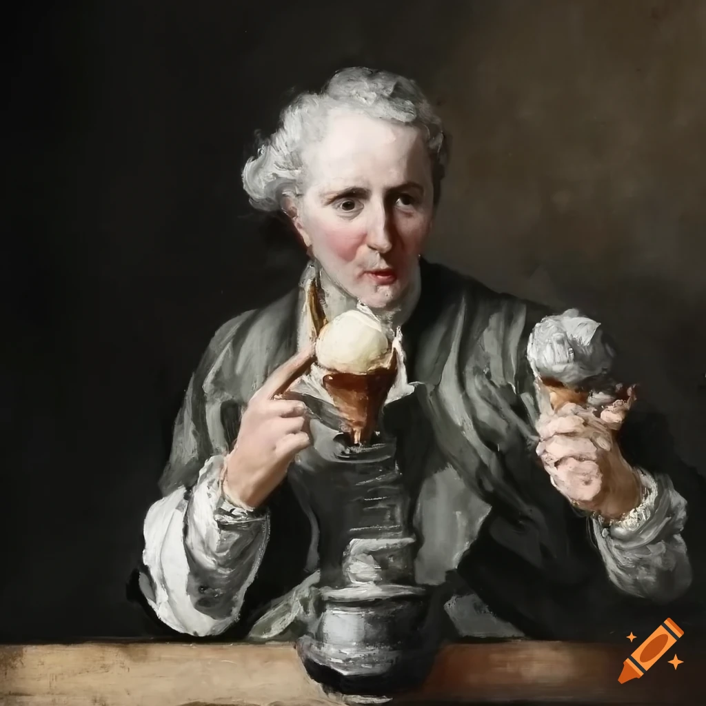 Aristocrat alchemist enjoying an ice-cream in a fine painting on Craiyon