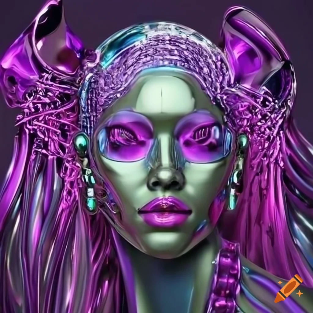 Beautiful chrome cyborg with purple adornments on Craiyon